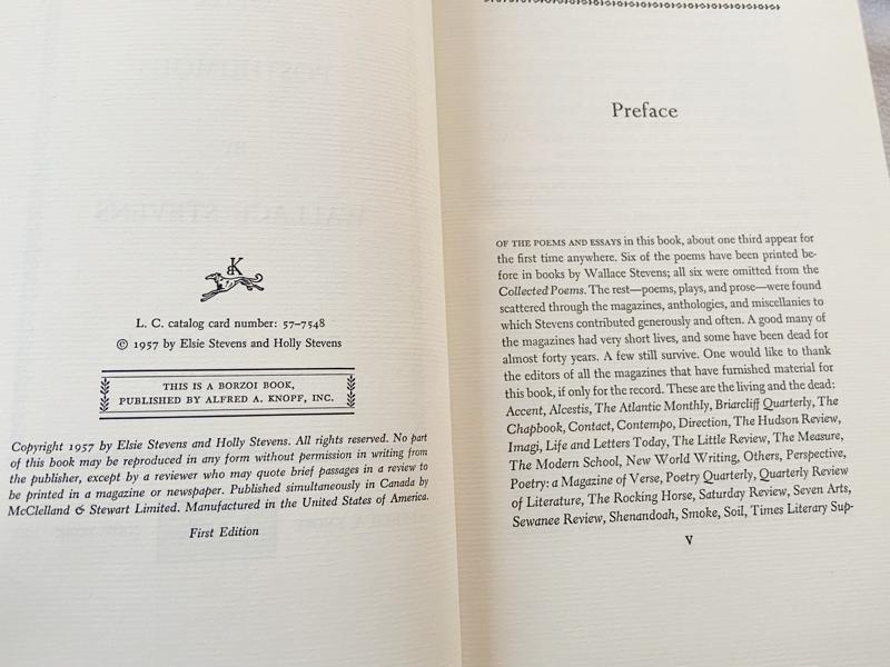 (First Edition) 1966 HC Opus Posthumous Poems, Plays, Prose By Wallace Stevens by Stevens ...