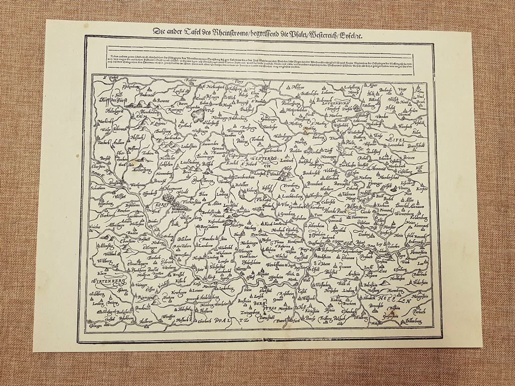 Carta geografica o mappa Fiume Reno (1) Cosmographia Seb. Munster 1628 ...