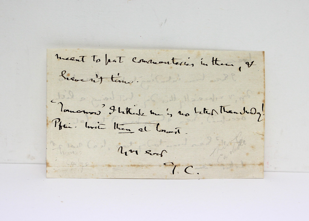 An Original Handwritten and Initialised Signed Note by Thomas Carlyle ...