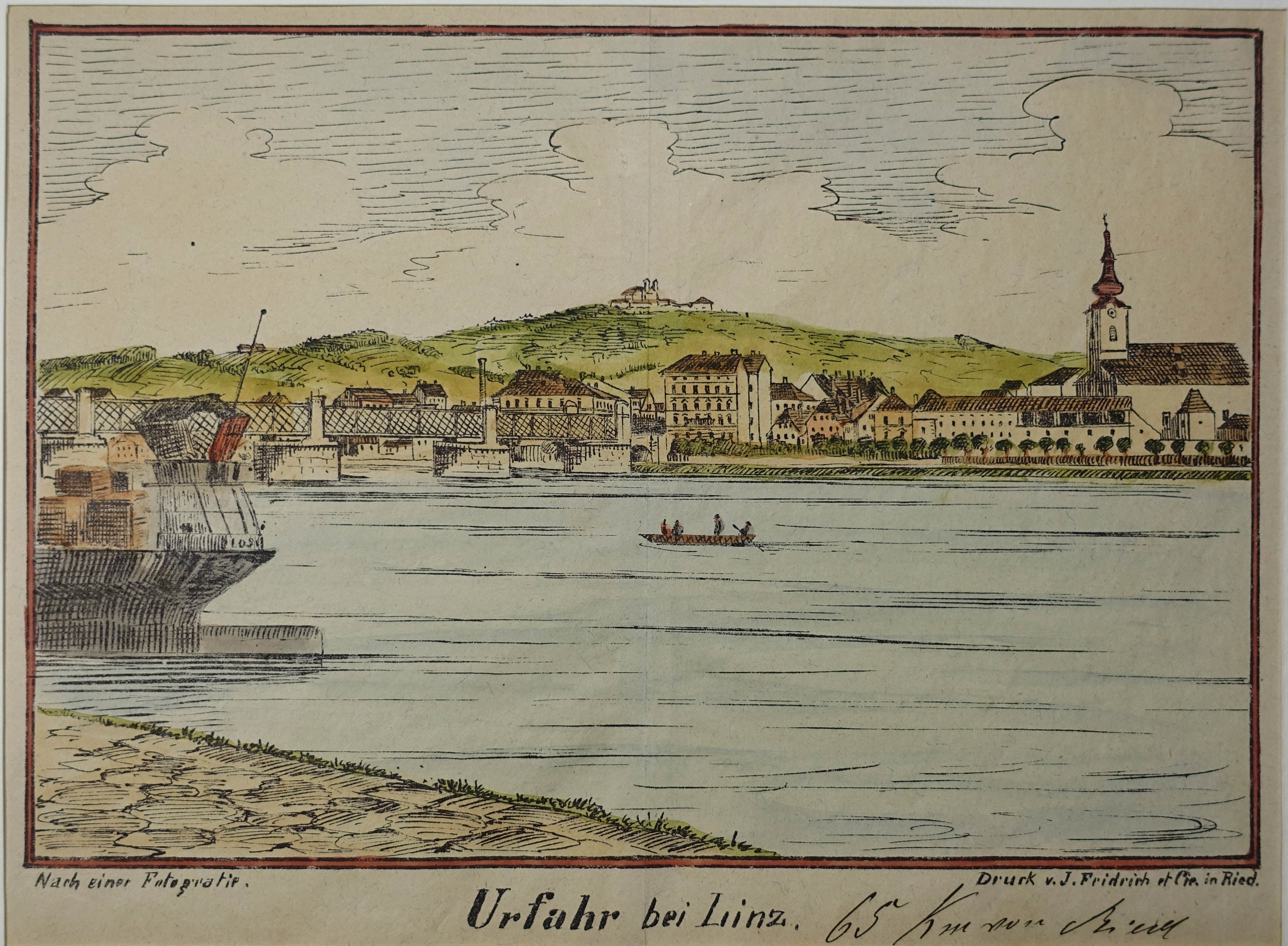 Urfahr bei Linz. Kolorierte Lithographie nach einer Fotografie aus ...