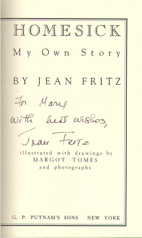 Homesick My Own Story by Fritz, Jean; Tomes, Margo (Illustrator): Very ...