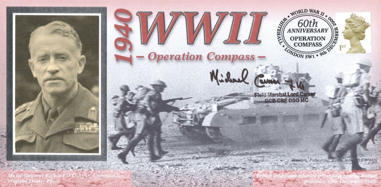 Operation Compass WW2 Field Marshall Michael Carver Hand Signed Benham ...