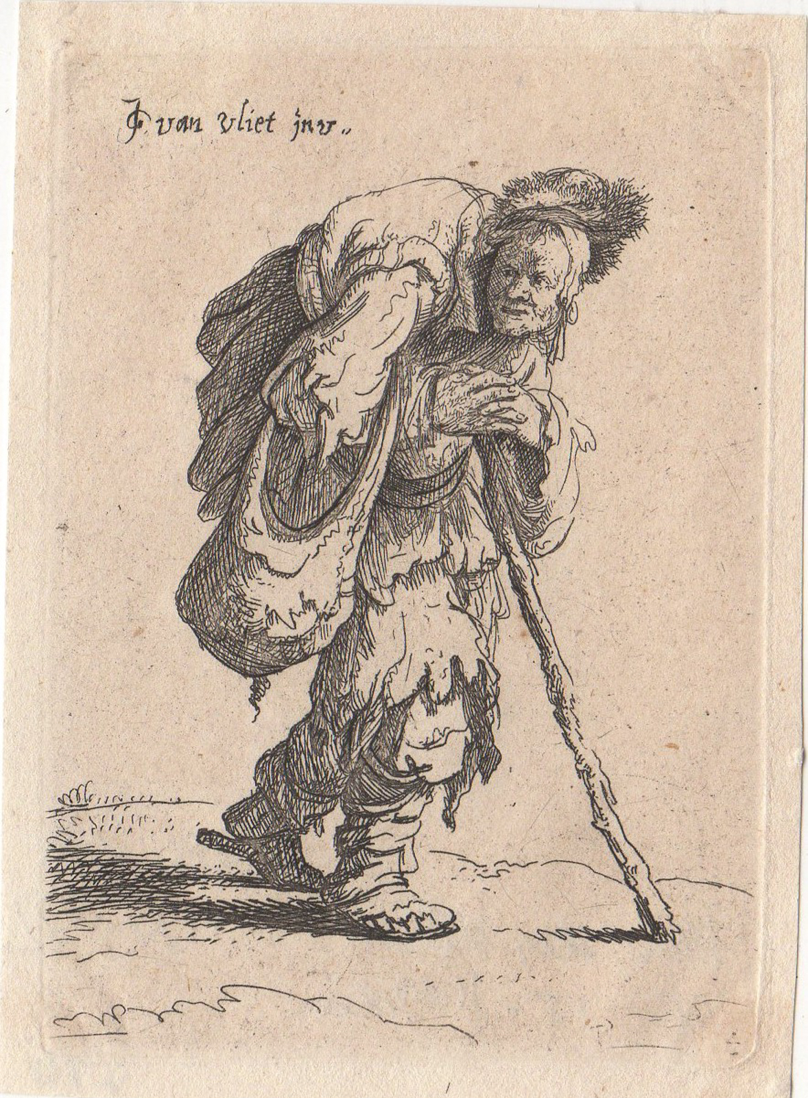 Antique Master Print-RAG-STICK-BEGGAR-MAN-Vliet-1825 von Jan Joris van ...