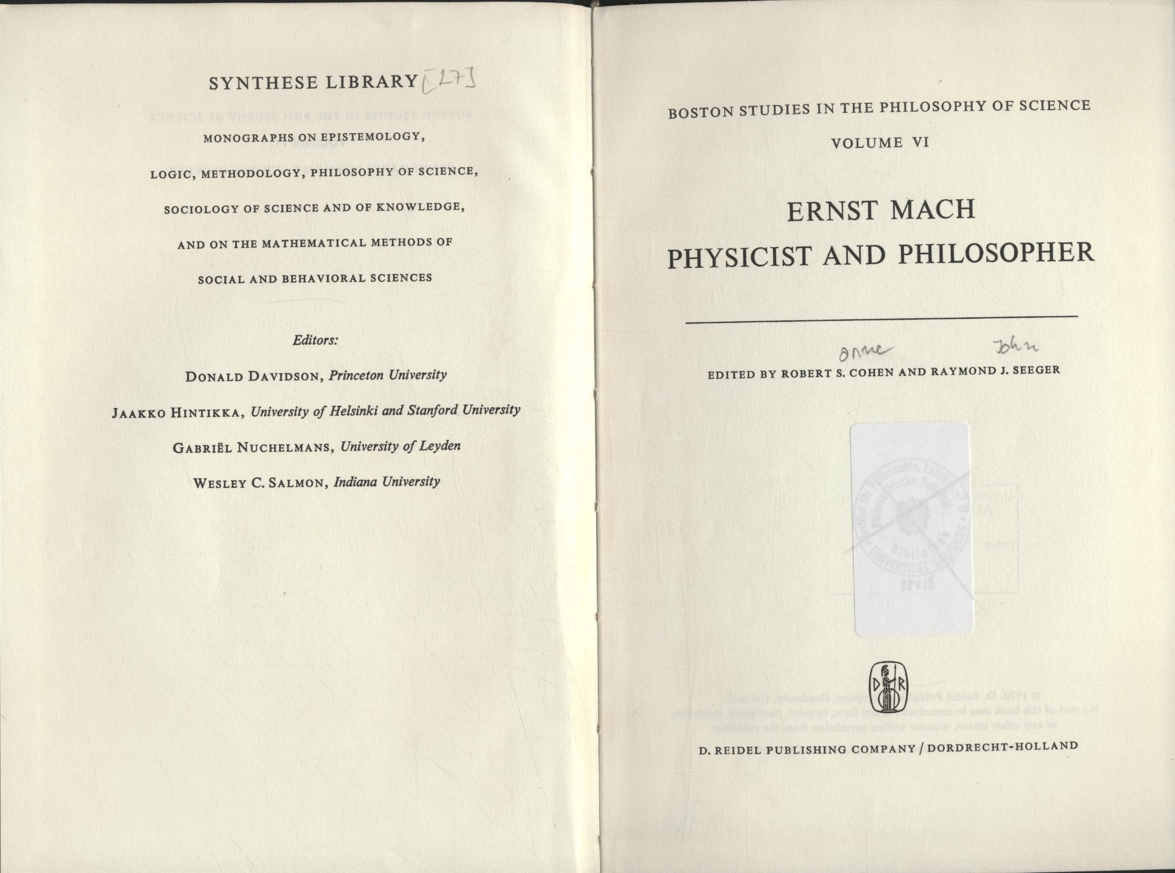 Ernst Mach - Physicist and Philosopher by Cohen, Robert S. und Raymond ...