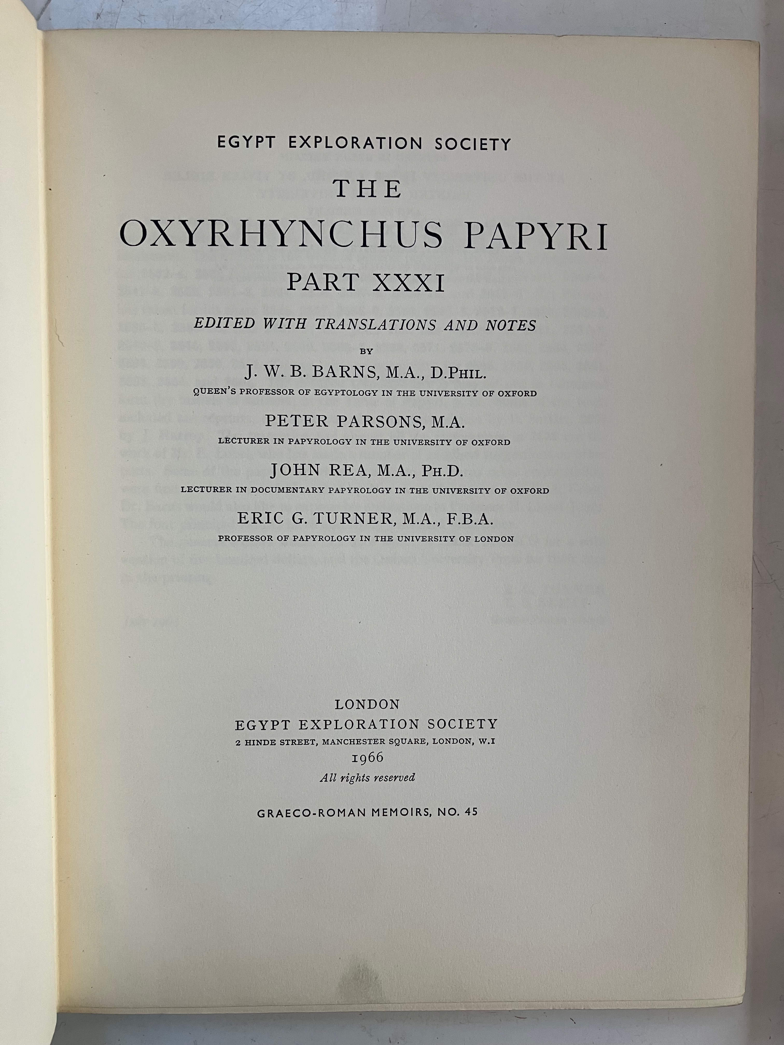 The Oxyrhynchus Papyri. Part XXXI, [Nos 2531-2616] by John Wintour ...