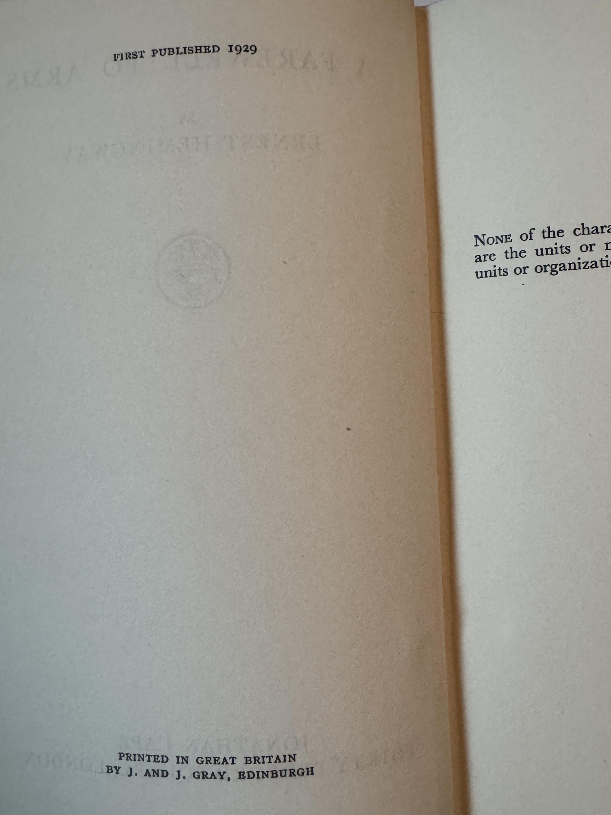 Ernest Hemingway - A Farewell To Arms - UK First Edition First Print by ...