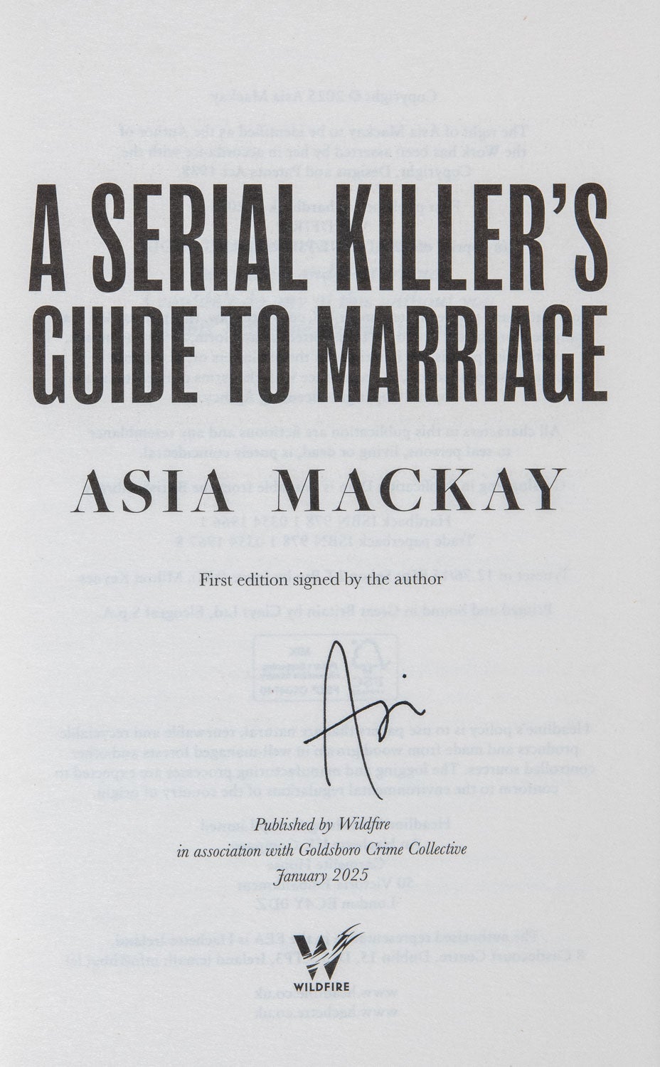 A Serial Killer's Guide to Marriage by Mackay, Asia: Fine Hardcover ...