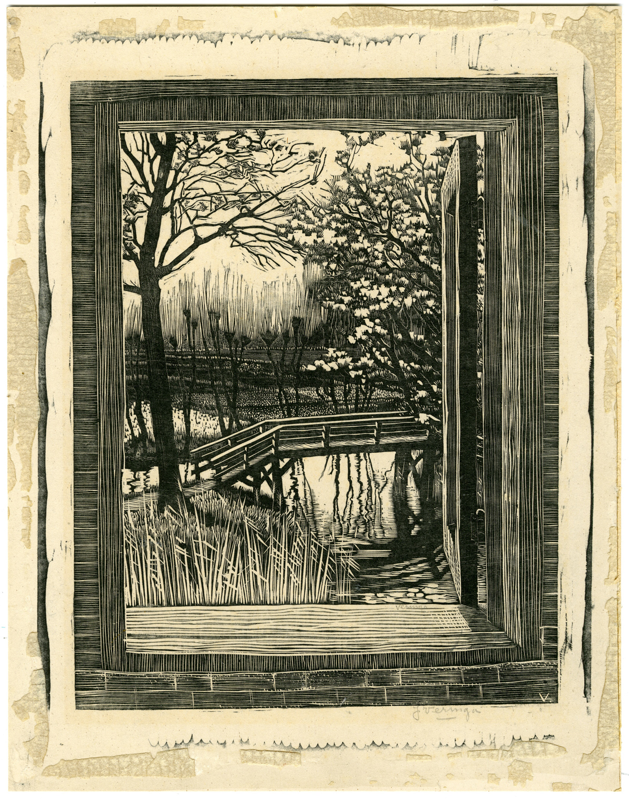 Antique Master Print-WOODCUT-VIEW-WINDOW-OVERVEEN-Veringa-20th c. by ...