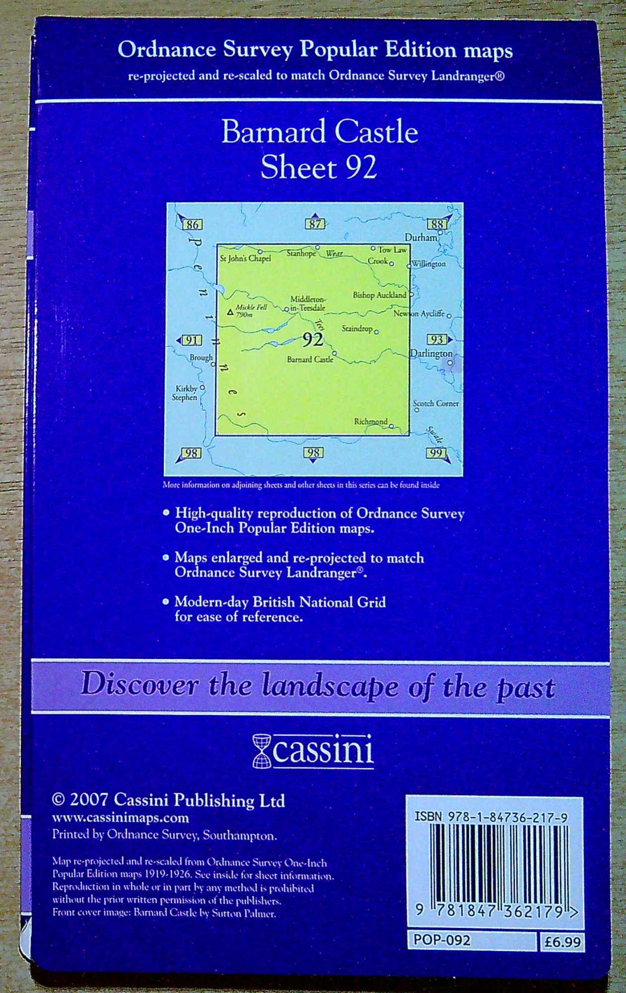 Cassini Historical Map : Popular Edition 1925 No. 92 : Barnard Castle ...