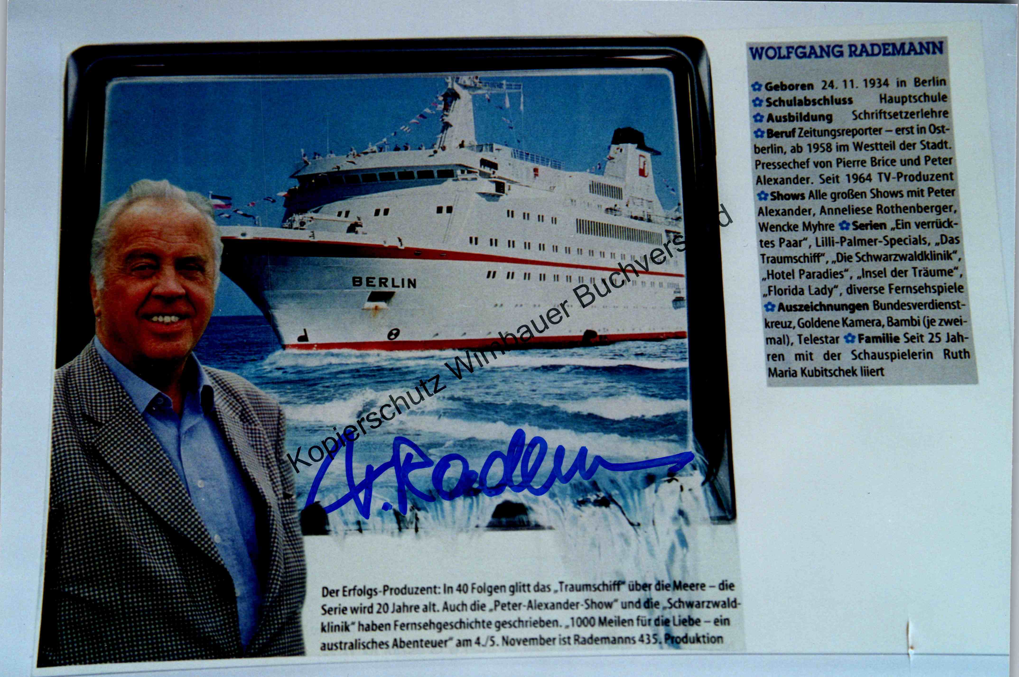 Original Autogramm Wolfgang Rademann (1934-2016) Traumschiff ...