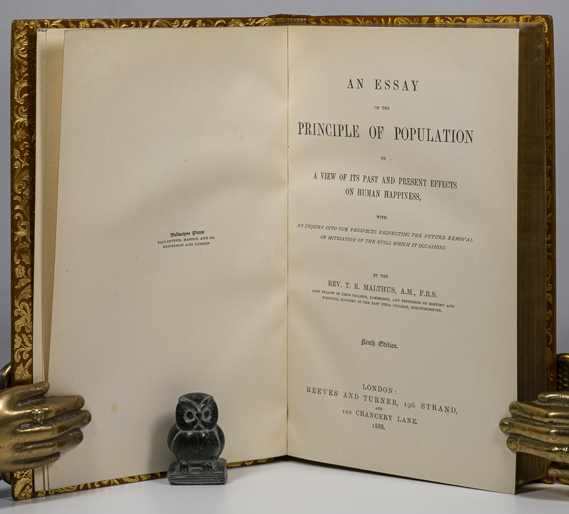 An Essay on the Principle of Population [Bayntun Riviere Binding]. Or ...