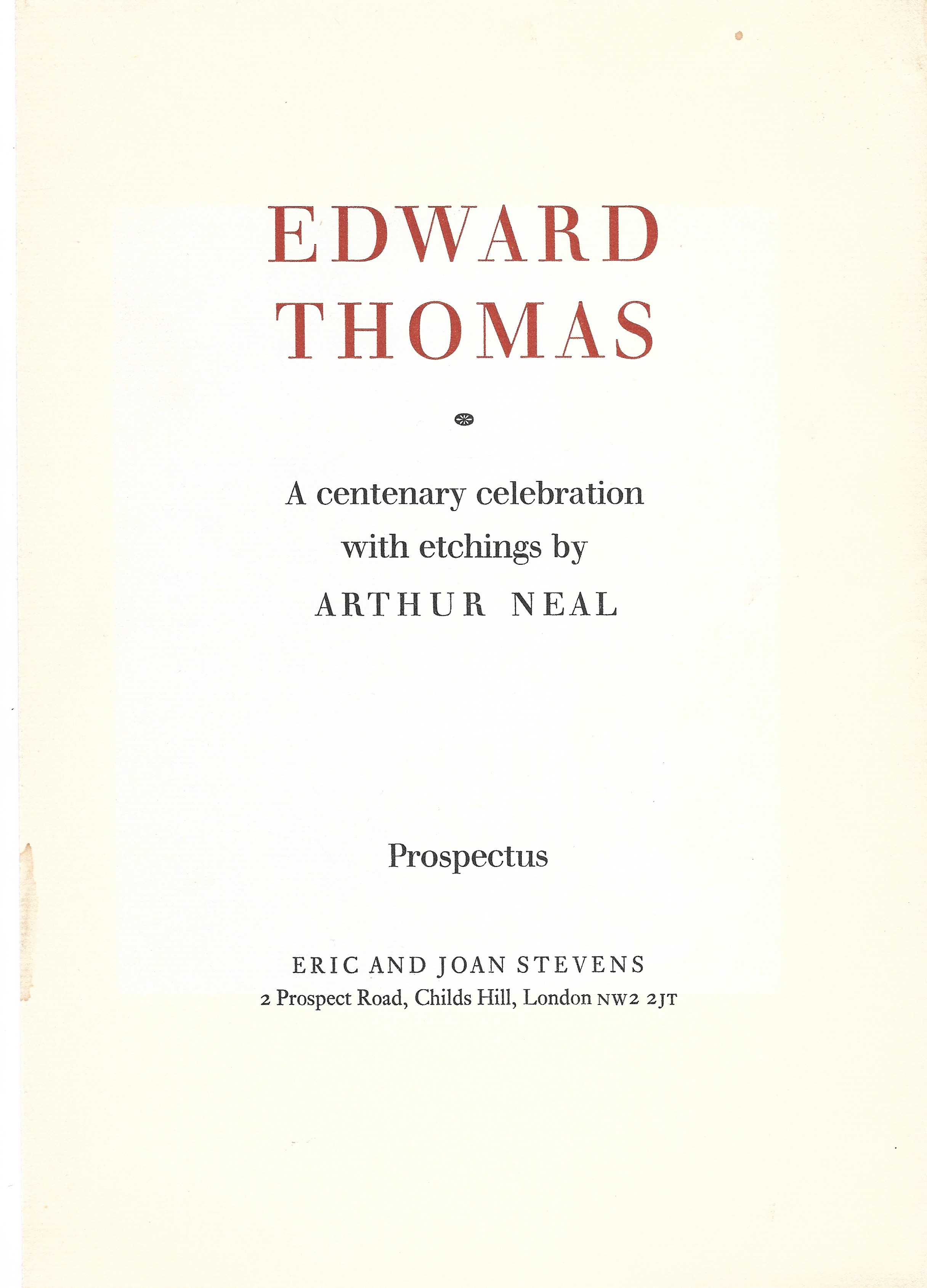 Edward Thomas - A Centenary Celebration with Etchings by Arthur Neal ...