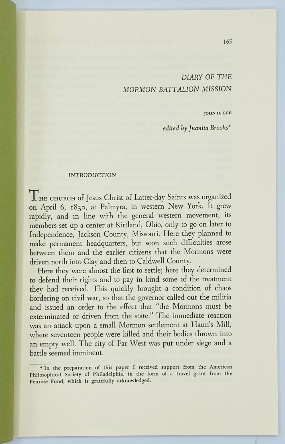 Diary of the Mormon Battalion Mission by Lee, John Doyle. Edited by Juanita Brooks: (1967) First ...
