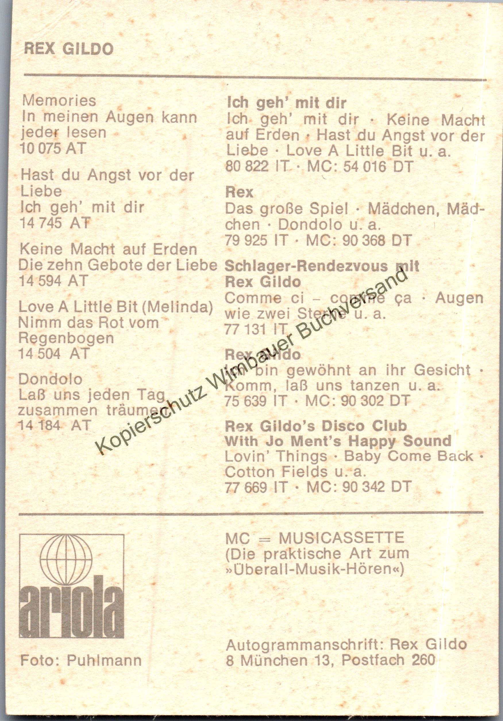 Original Autogramm Rex Gildo (1936-1999) /// Autogramm Autograph ...