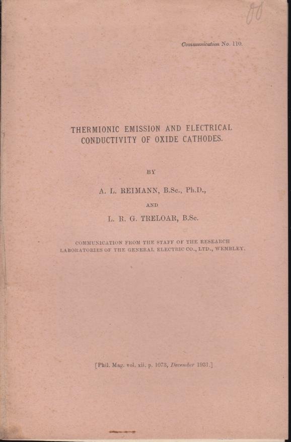 Thermionic Emission and Electrical Conductivity of Oxide Cathodes. by ...