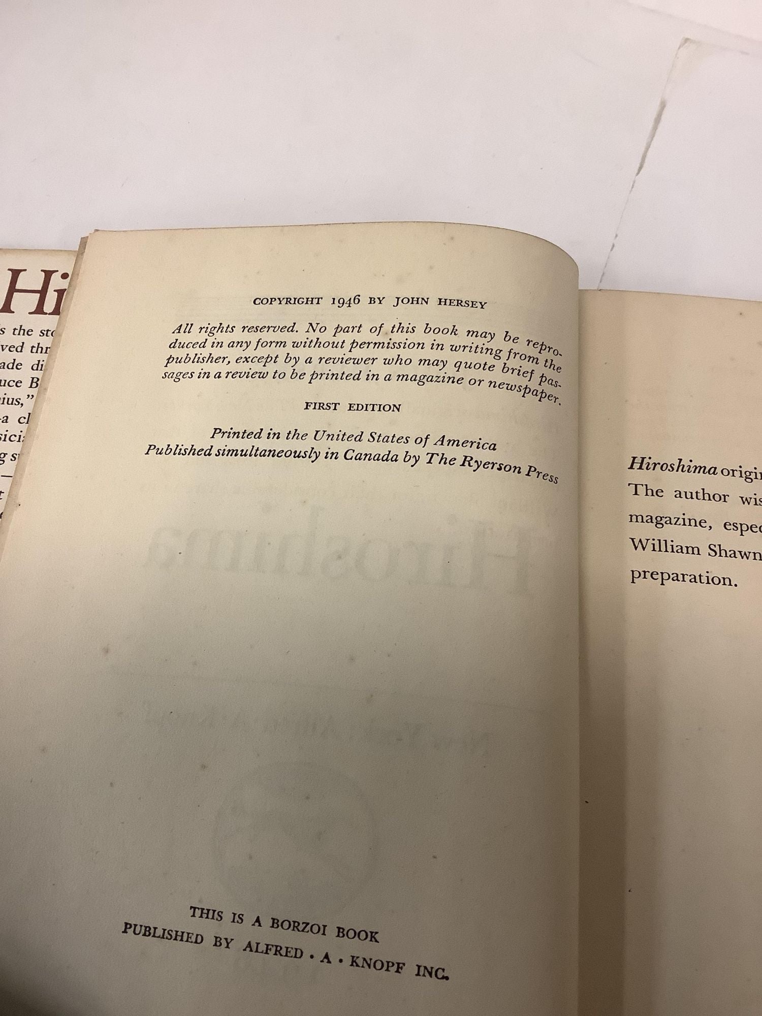 Hiroshima by Hersey, John: Fair 12Mo Hardcover (1946) 1st. | Chamblin ...