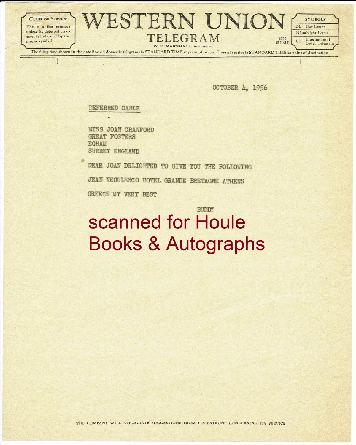 Typed Letter Signed by CRAWFORD, JOAN: (1956) Signed by Author(s ...