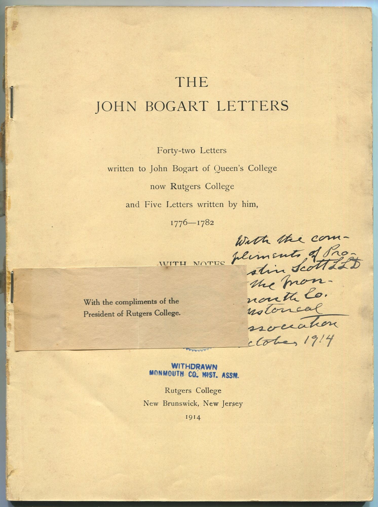 The John Bogart Letters by (BOGART, John): Fair Softcover (1914) | Between the Covers-Rare Books ...
