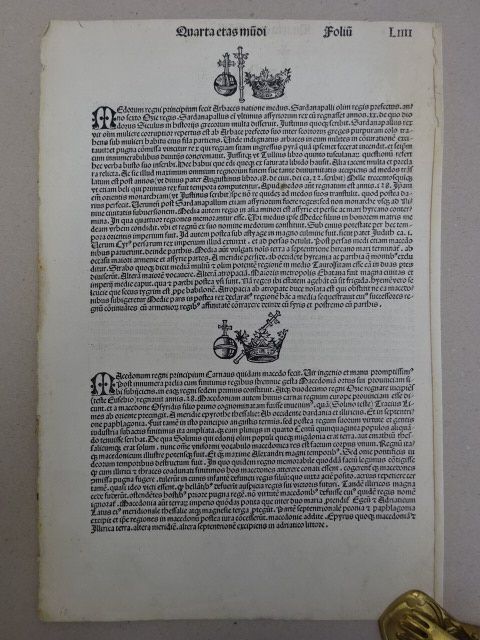 Quarta etas mundi. Textblatt LIIII mit Holzschnitten aus Schedels ...