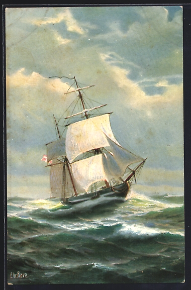 Künstler-Ansichtskarte Christopher Rave: Hukkert Galeasse, Anfang des ...