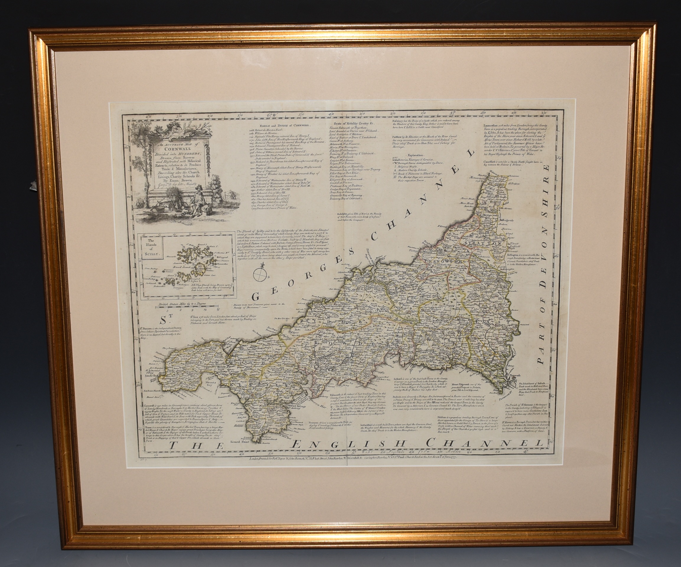 Original Engraved Antique Map of Cornwall. An Accurate Map of Cornwall ...