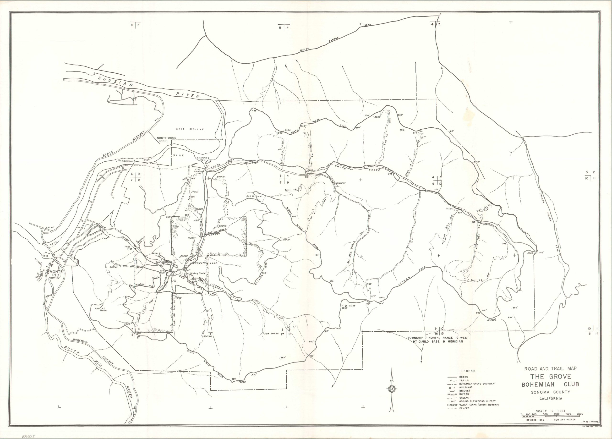 Road and Trail Map The Grove Bohemian Club Sonoma County California ...