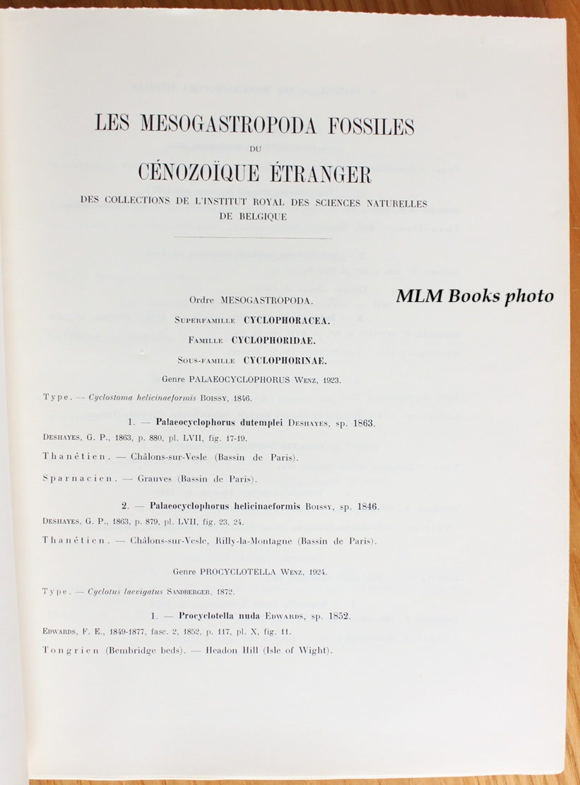 Les Mesogastropoda Fossiles du Cenozoique Etranger, des Collections de l'Institut Royal des ...