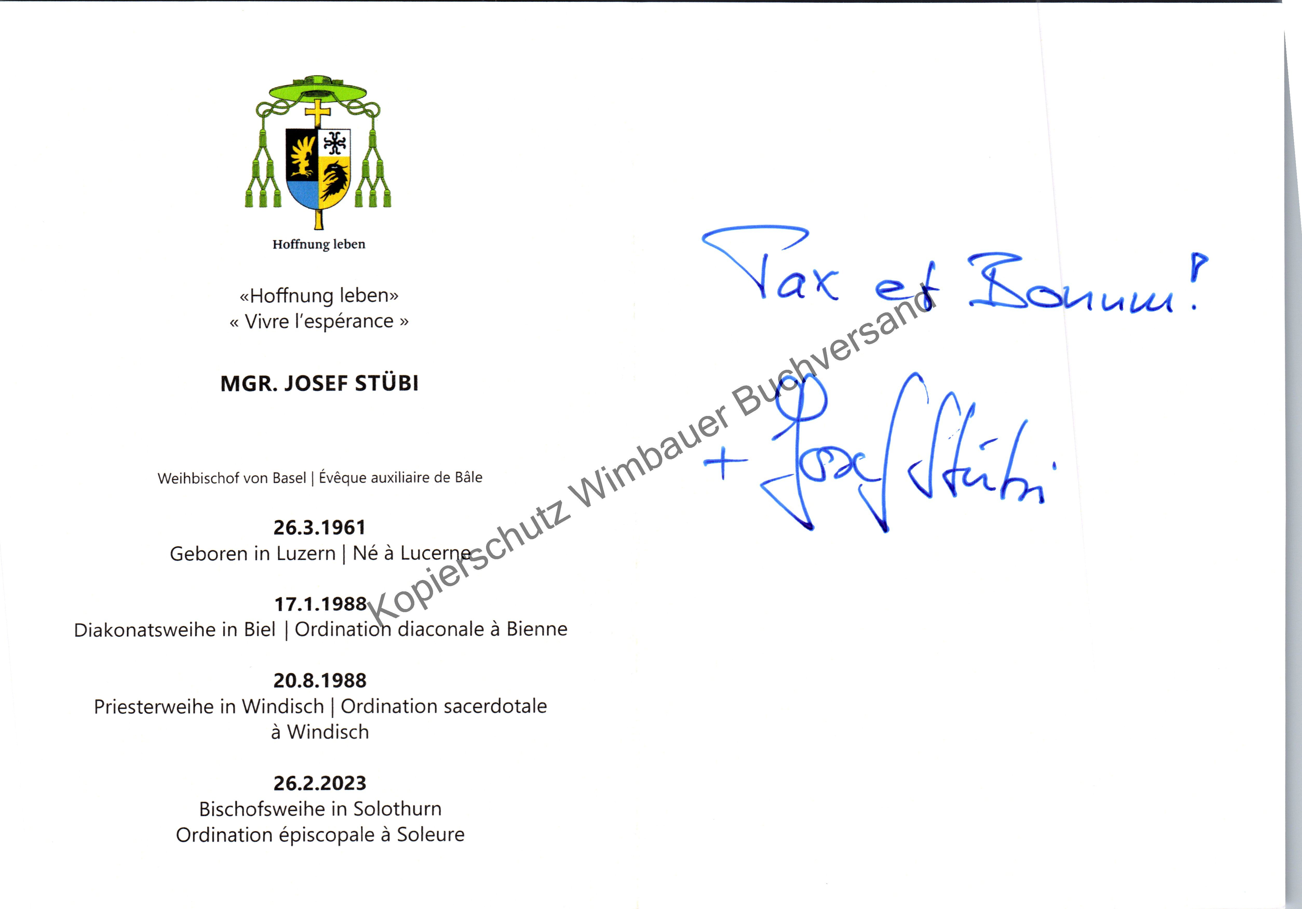 Original Autogramm Josef Stübi /// Bischof von Basel /// Autogramm ...