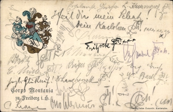 Studentika Ansichtskarte / Postkarte Freiberg in Sachsen, Wappen Corps ...