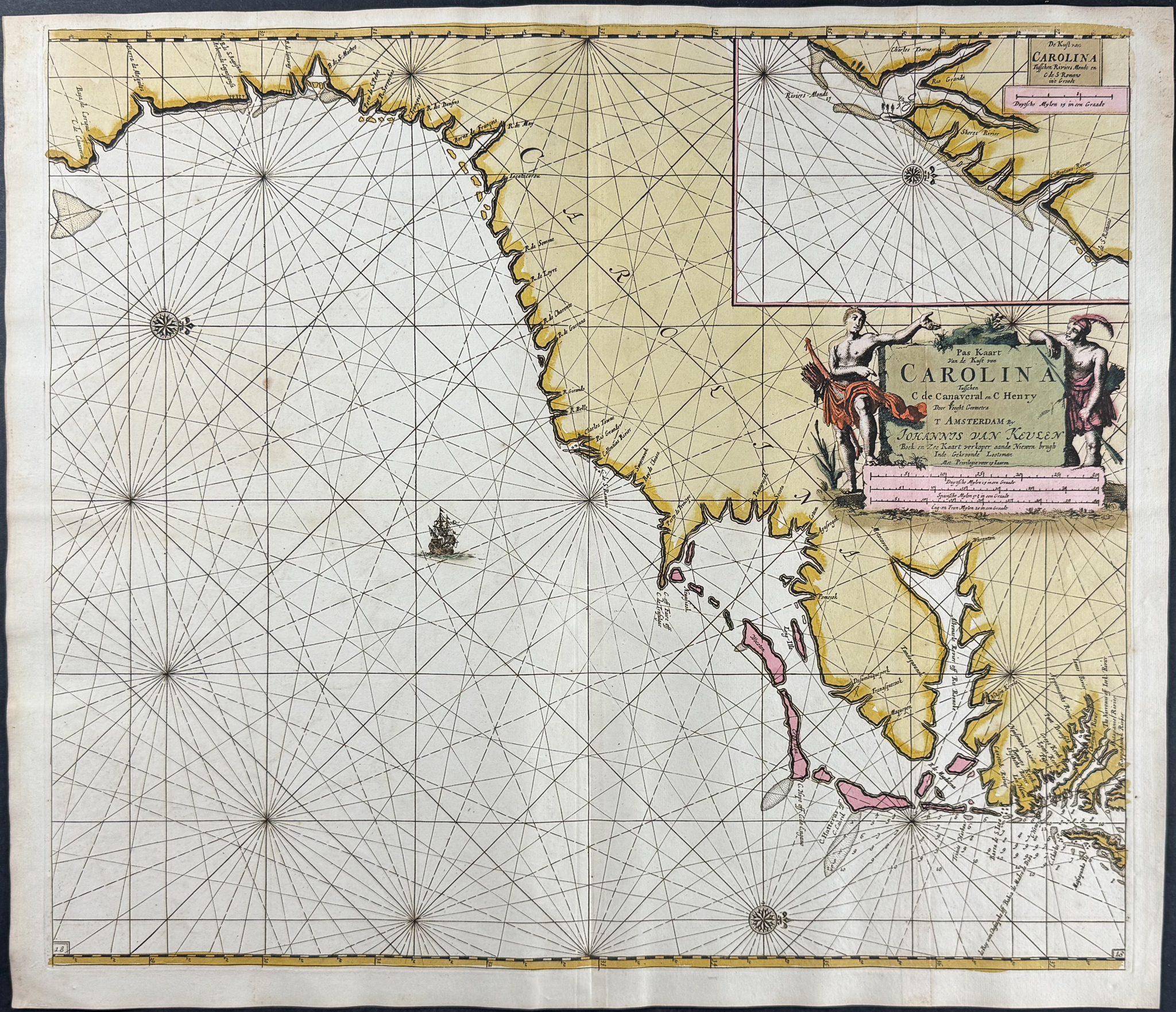 Map of the Carolina Coast by Johannes and Gerard Van Keulen: (1709) Art ...