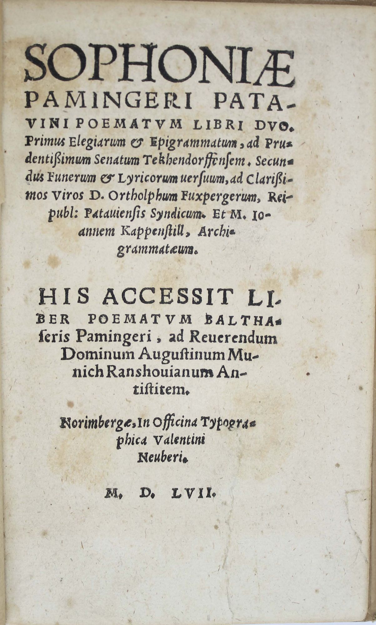 Liber poematum ad reverendum dominum Augustinum munich sophoniae ...