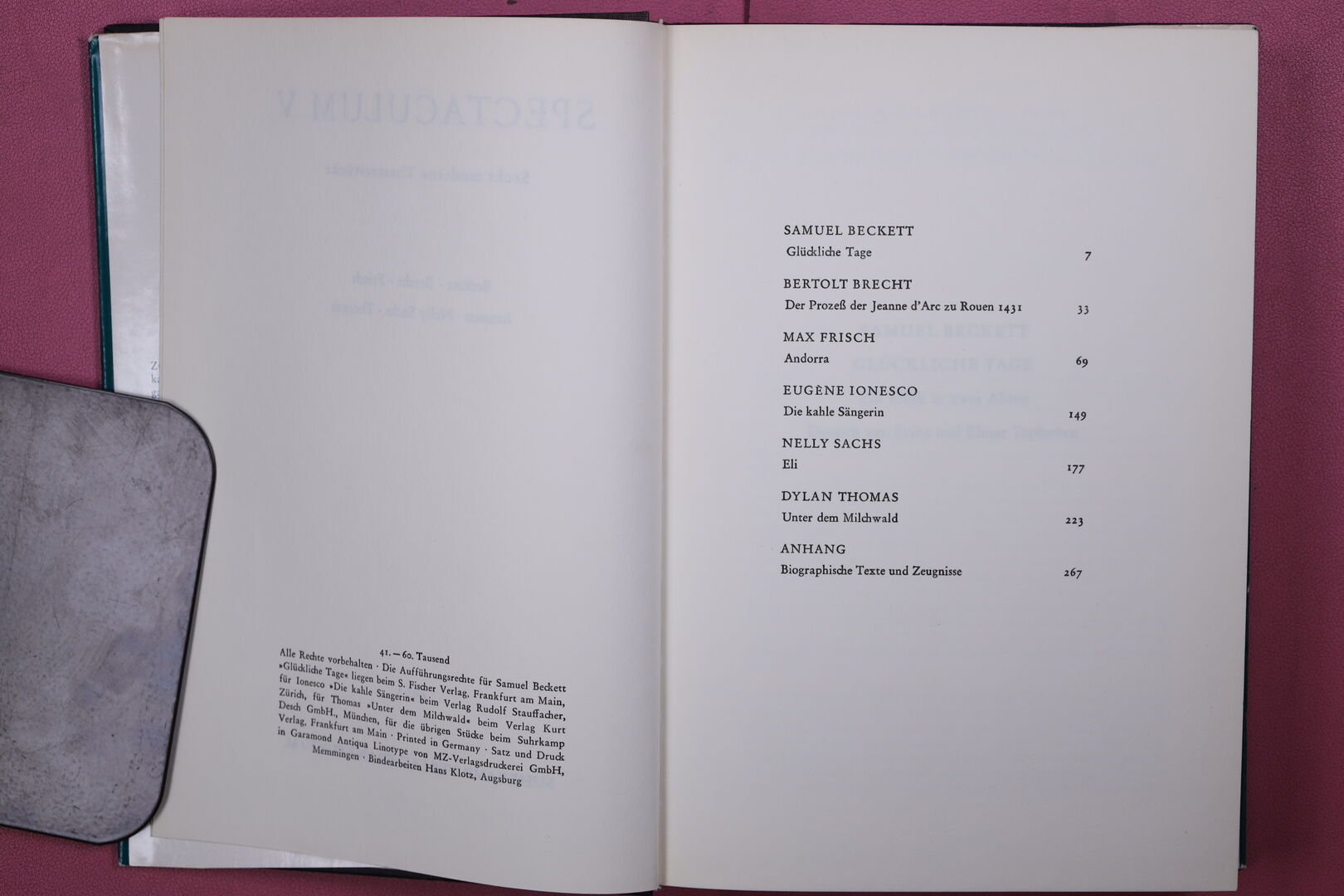 SPECTACULUM V. Sechs moderne Theaterstücke von Beckett Samuel, Brecht ...
