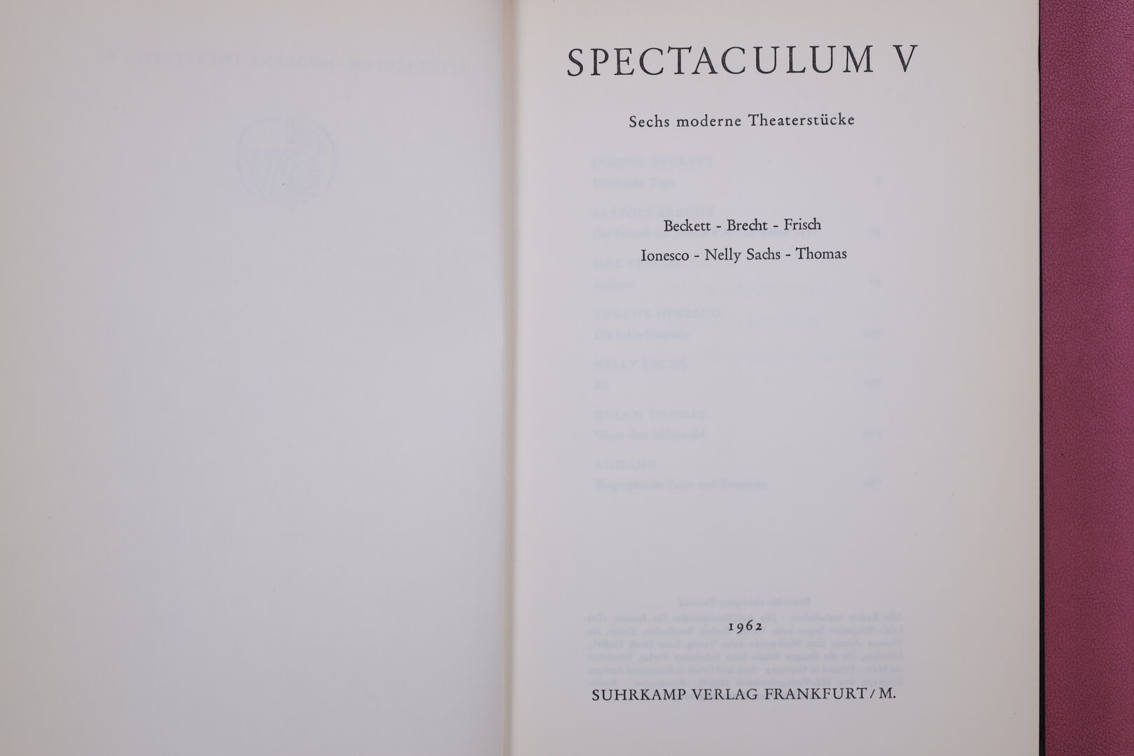 SPECTACULUM V. Sechs moderne Theaterstücke von Beckett Samuel, Brecht ...