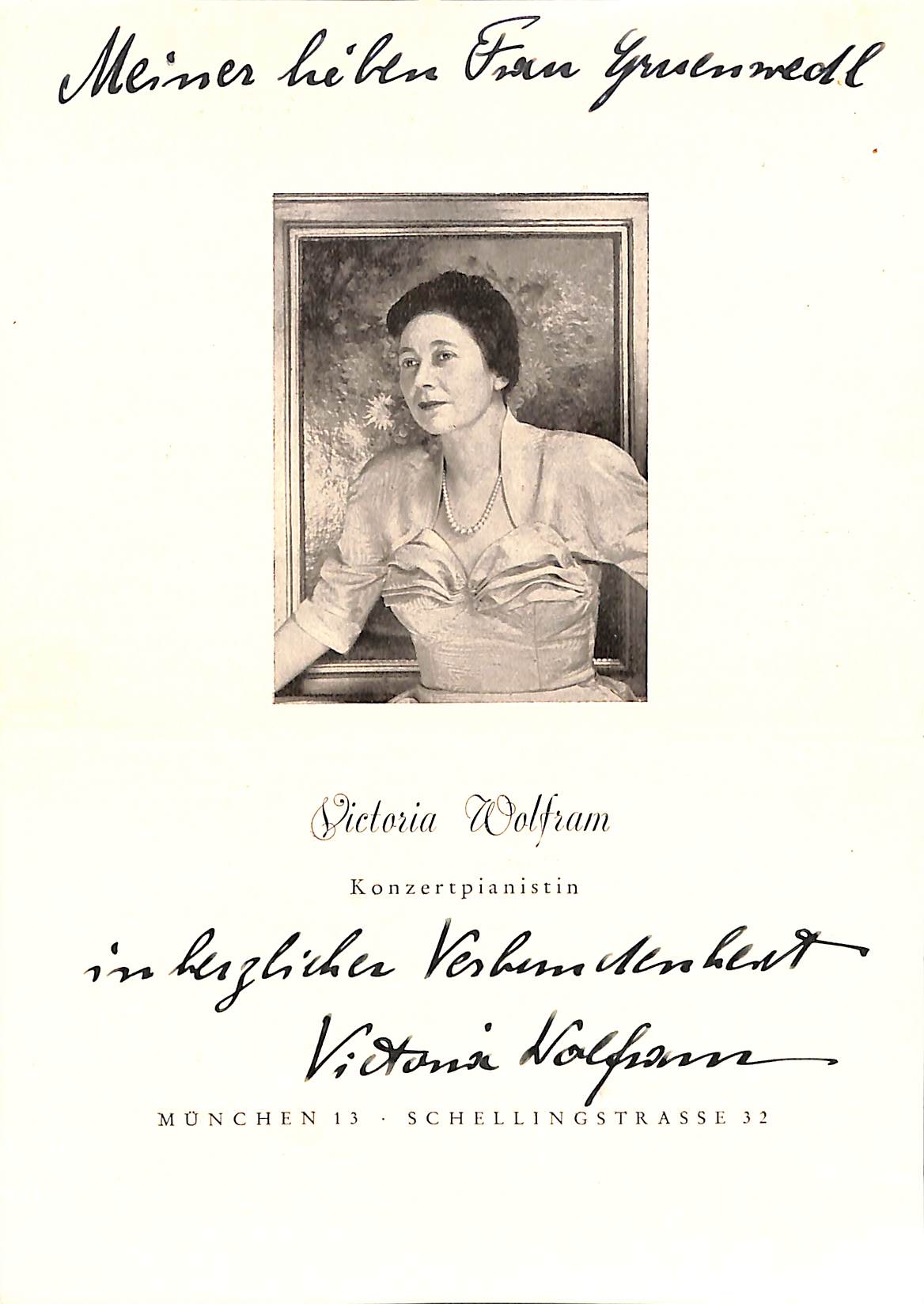 Prospekt mit eigenh. Widmung und U. von Wolfram, Victoria, Pianistin ...