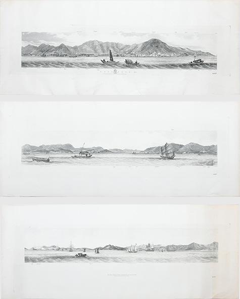 Three-sheet engraved panorama of Hong Kong from the anchorage. Sheets ...