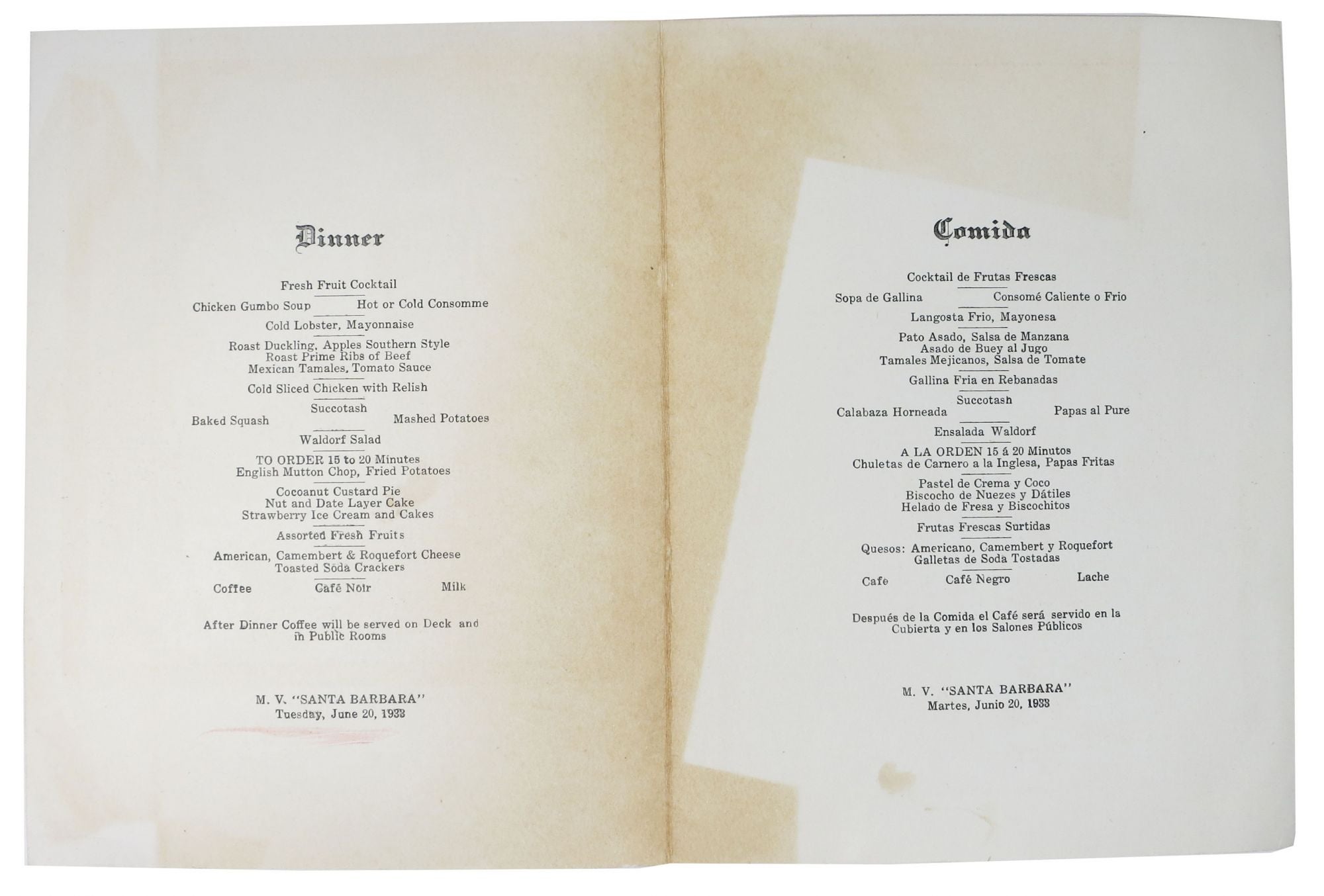 GRACE LINE Dinner - Comida. by [Ship Menu - Grace Line]: A VG copy ...