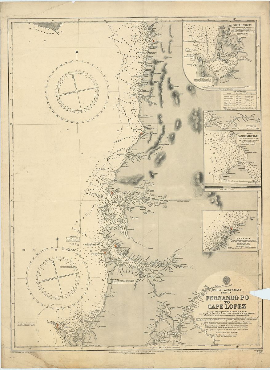 Fernando Po to Cape Lopez. No. 1361. by [ADMIRALTY CHART].: (1841) Map ...