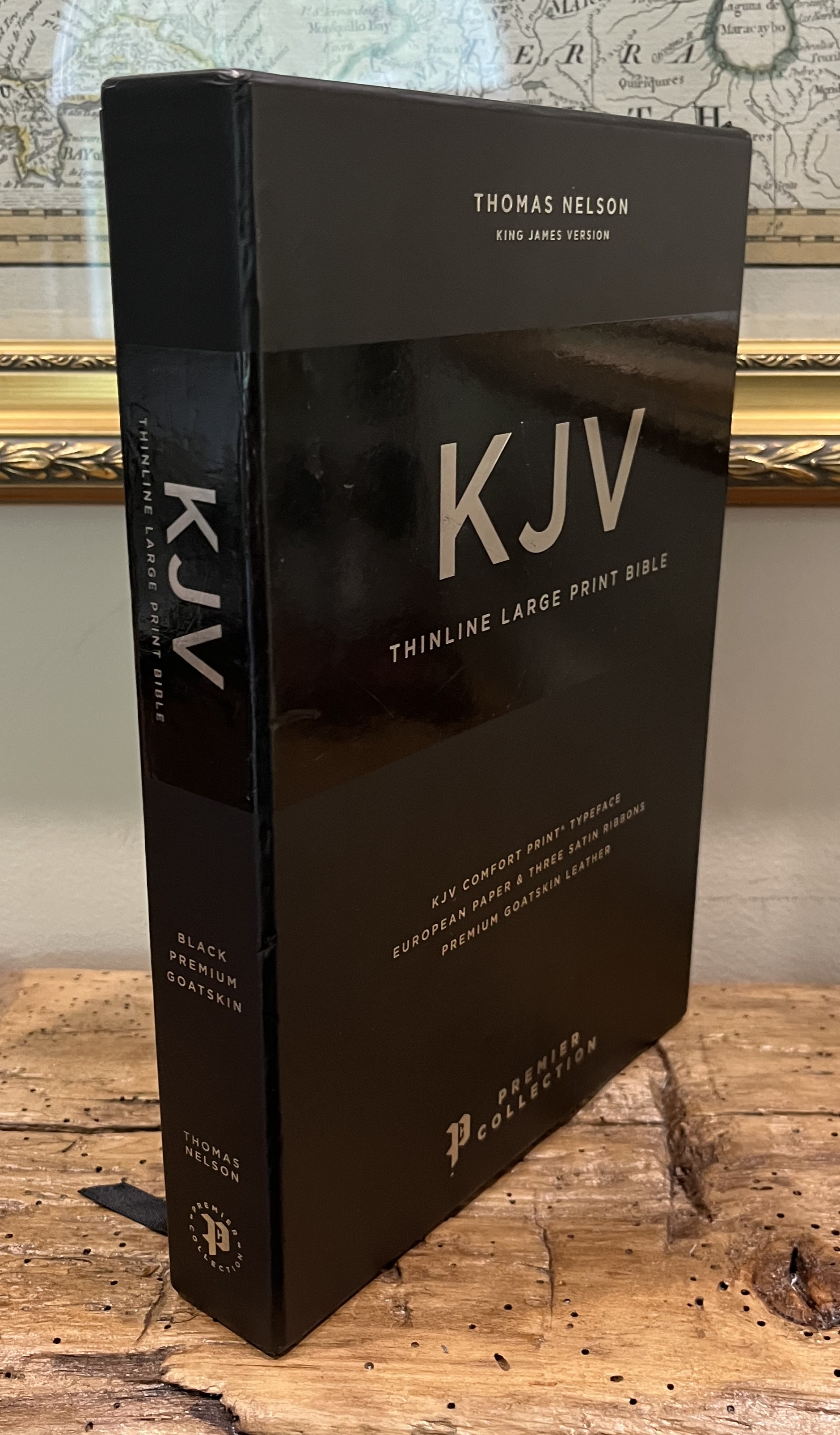 KJV Holy Bible: Large Print Thinline, Black Goatskin Leather, Premier Collection, Red Letter ...