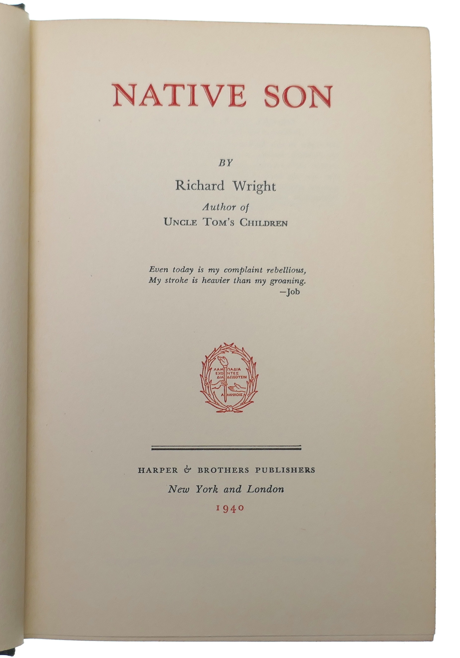 Native Son by Wright, Richard: Very Good Hardcover (1940) 1st Edition ...