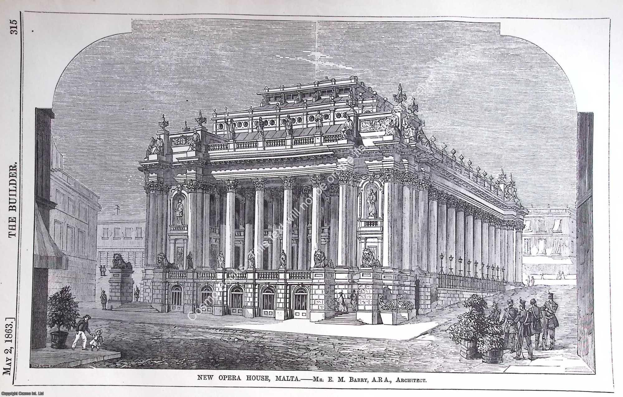 1863 : Opera House, Malta. E. M. Barry, Architect. An original page ...