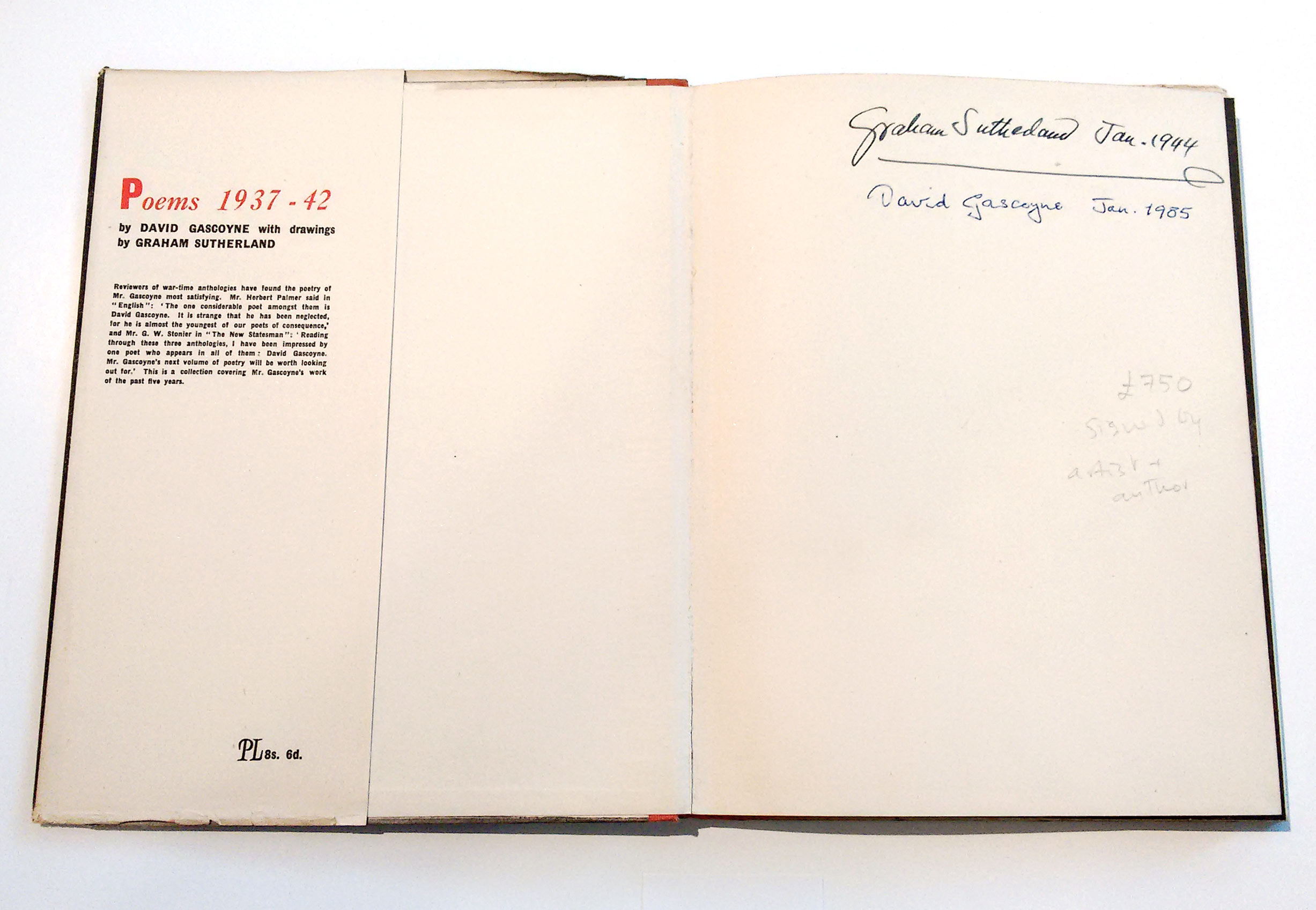 Poems 1937 - 1942 David Gascoyne (Signed by Graham Sutherland & David ...