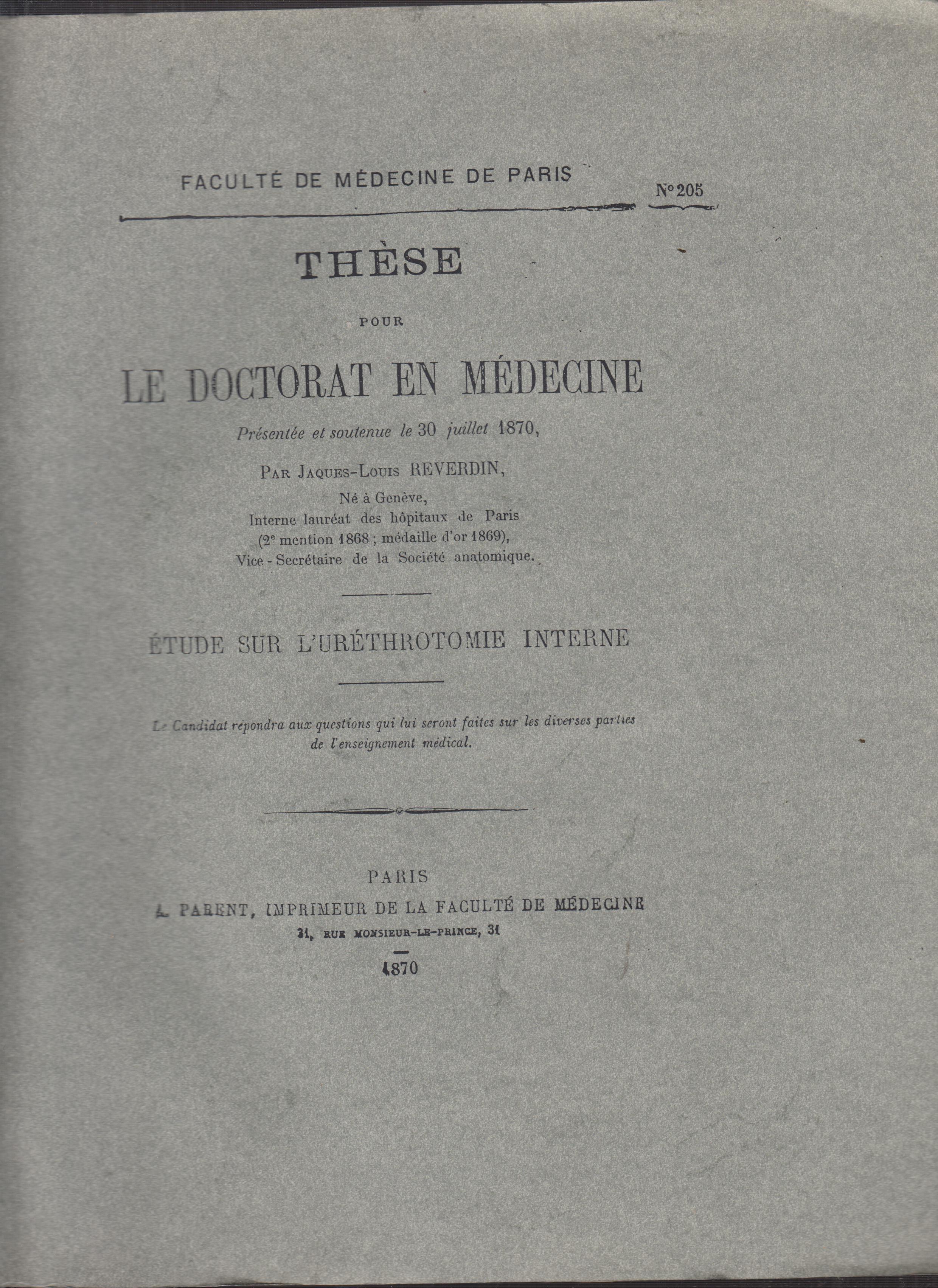 Etude sur l' uréthrotomie interne by Jacques Louis Reverdin: Très bon ...
