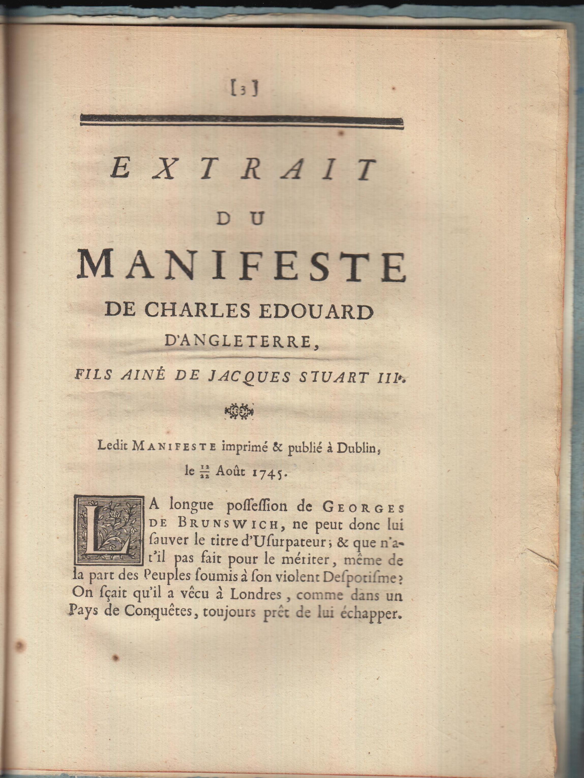 Extrait du Manifeste de Charles Edouard d'Angleterre, fils aîné de ...
