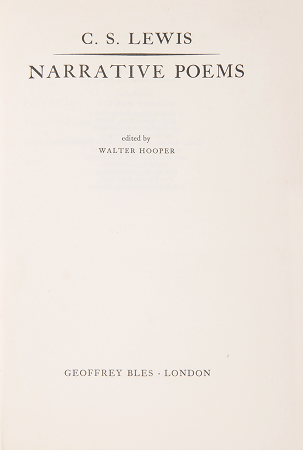 Narrative Poems edited by Walter Hooper. von LEWIS, C.S.: (1969 ...
