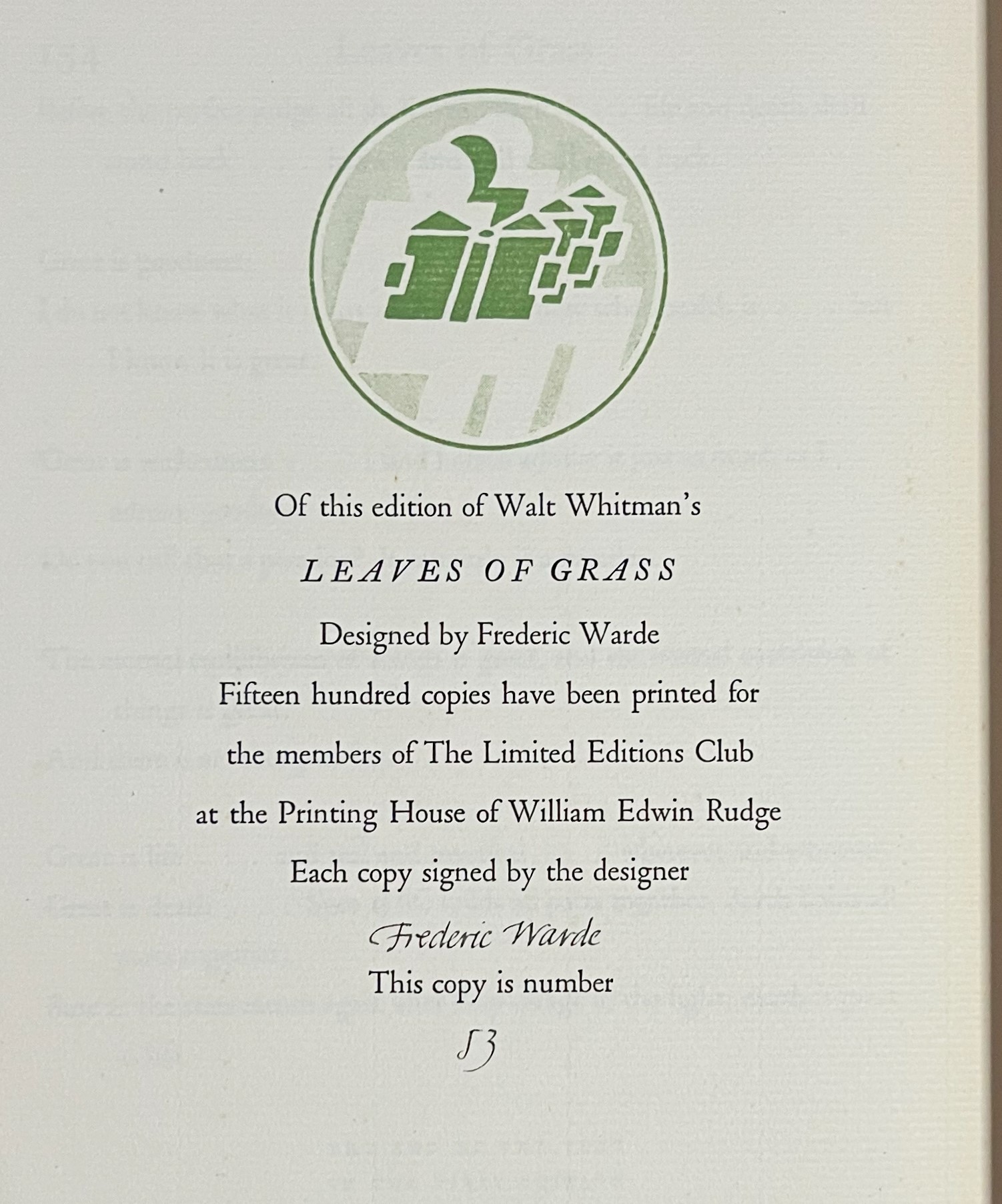 Leaves of Grass (Limited Edition, signed by Designer) par Walt Whitman ...