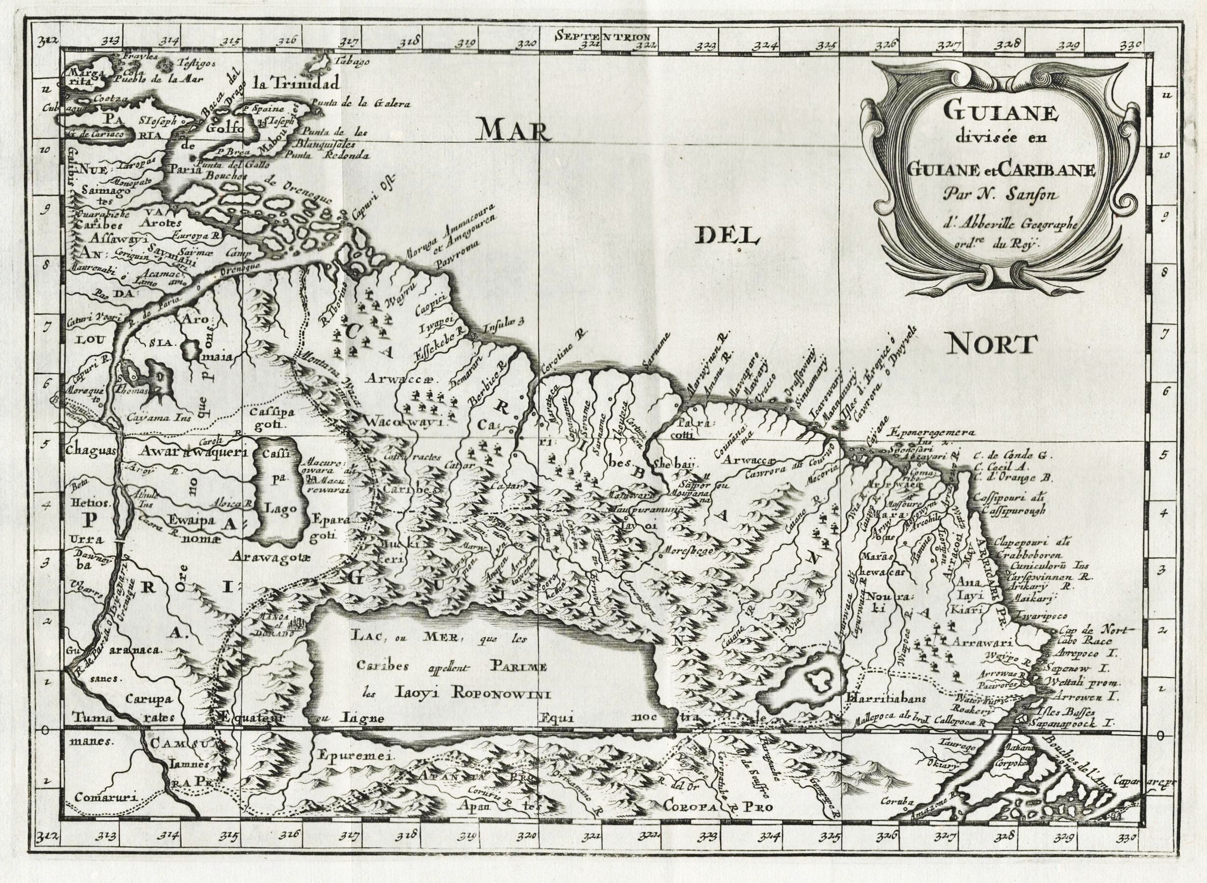 "Guiane divisée en Guiane et Caribane" - Suriname Guyana French Guiana ...