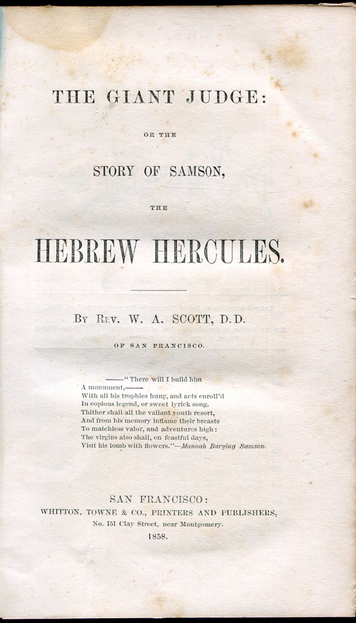 The Giant Judge or the Story of Samson, the Hebrew Hercules by SCOTT, W ...