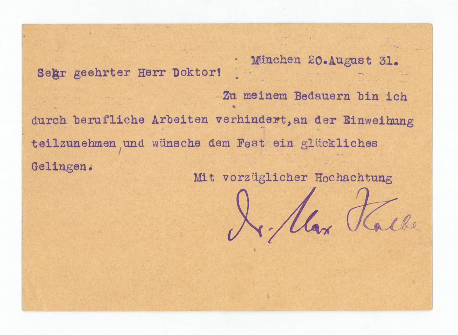 Ms. Postkarte mit eigenh. U. by Halbe, Max, Schriftsteller (1865-1944 ...