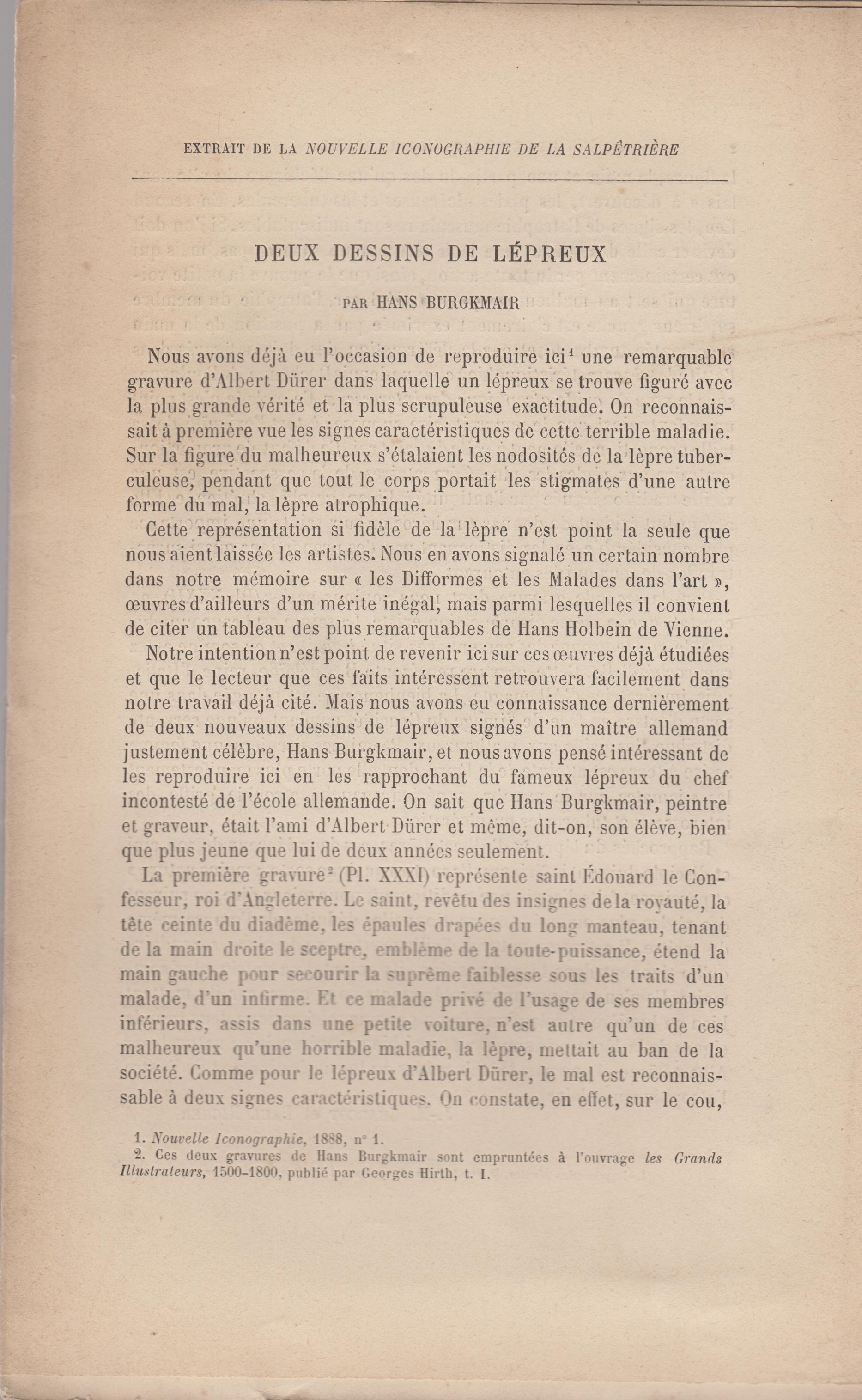 Deux dessins de lépreux par Hans Burgkmair by Jean-Martin Charcot ...