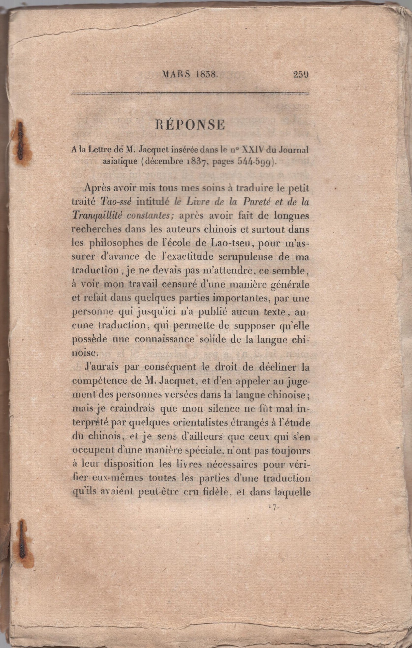 Réponse à la lettre de M. Jacquet : insérée dans le n XXIV du Journal ...